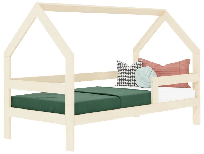 Benlemi Dětská dřevěná postel domeček SAFE 3v1 se zábranou Zvolte barvu: Béžová, Zvolte rozměr: 90x160 cm, Zvolte zábranu: S otevřeným vstupem
