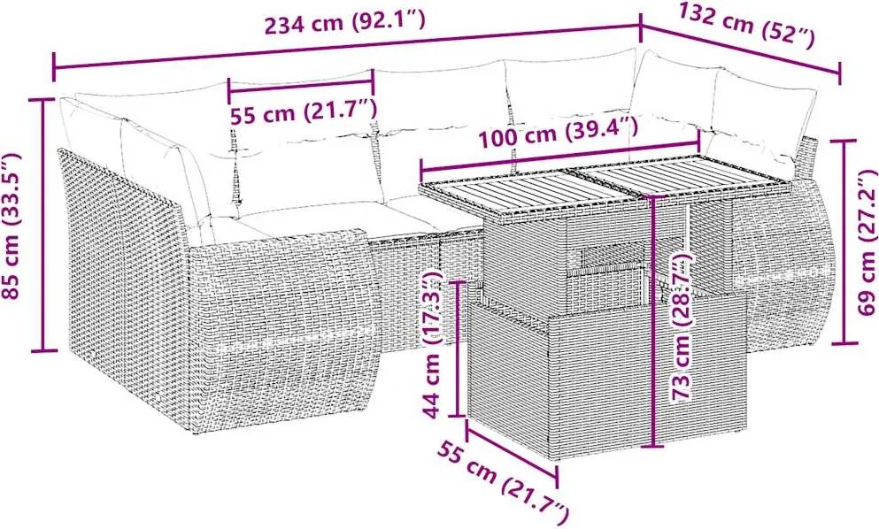 7dílná zahradní sedací souprava s poduškami béžová polyratan 3272094