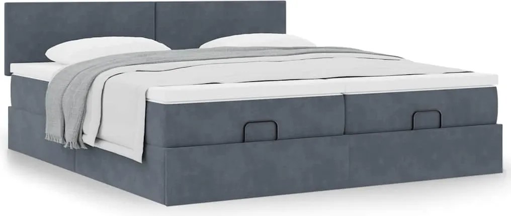 Osmanský rám postele s matrací tmavě šedý 200x200cm samet 3312063