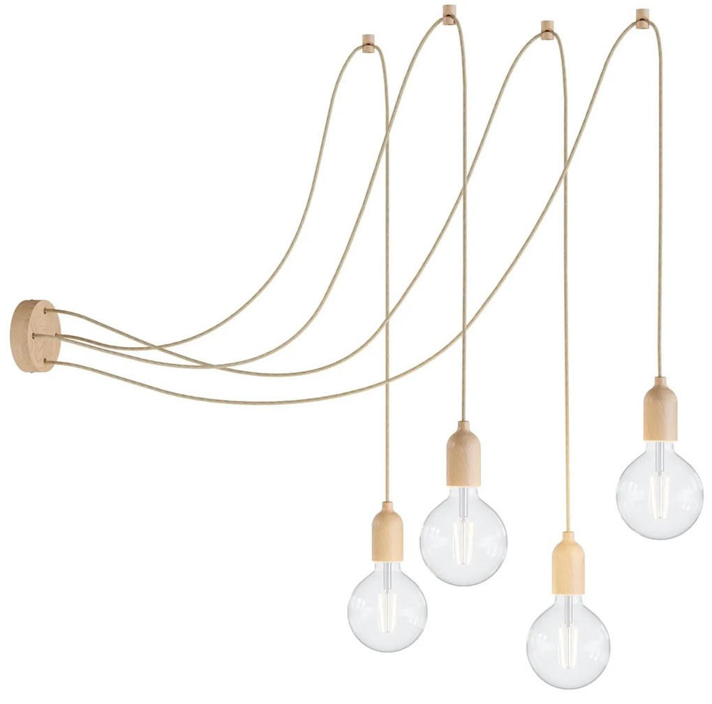 creative cables Závěsná lampa Spider se 4 světly, textilním kabelem a dřevěnou úpravou Barva: Efekt wenge