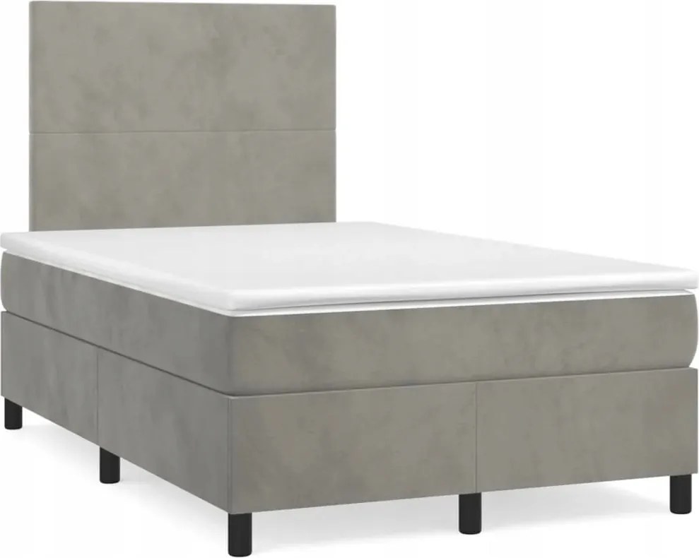 Box Spring Postel S Matrací Samet Světle Šedá Hladký design 120 x 190 cm