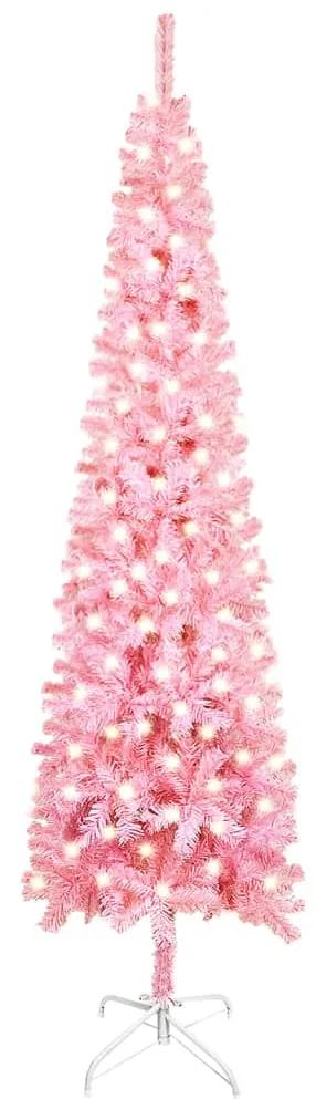 3077987 vidaXL Úzký vánoční stromek s LED diodami růžový 240 cm