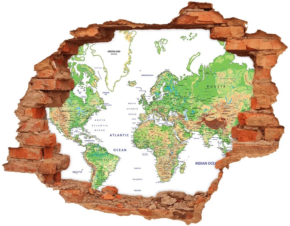 Wallmuralia Samolepící díra na stěnu Mapa světa 90x70 cm