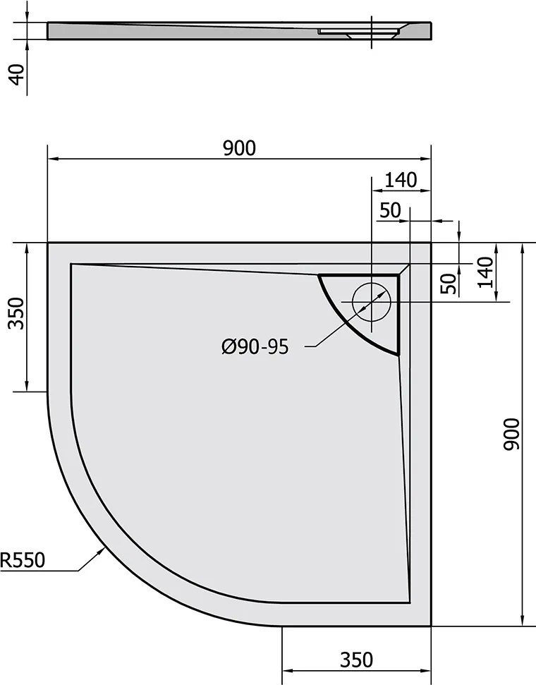 Polysan Polysan, LUSSA sprchová vanička z litého mramoru se záklopem, čtvrtkruh 90x90x4cm, R550, 71602