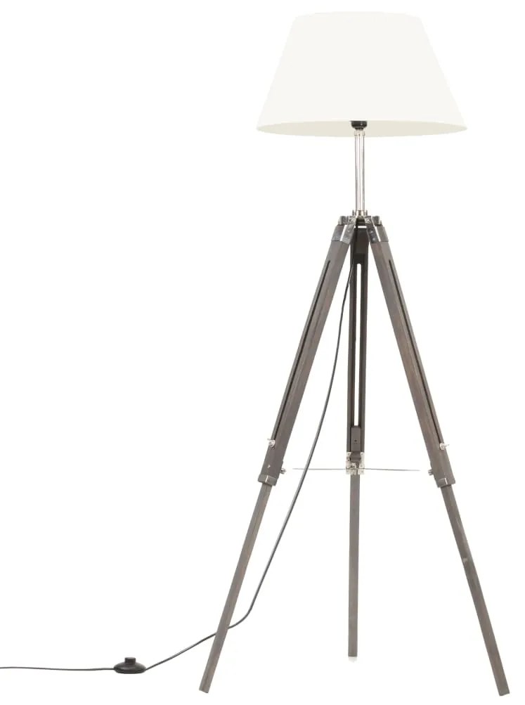 288073 vidaXL Stojací lampa na stativu šedá a bílá masivní teak 141 cm