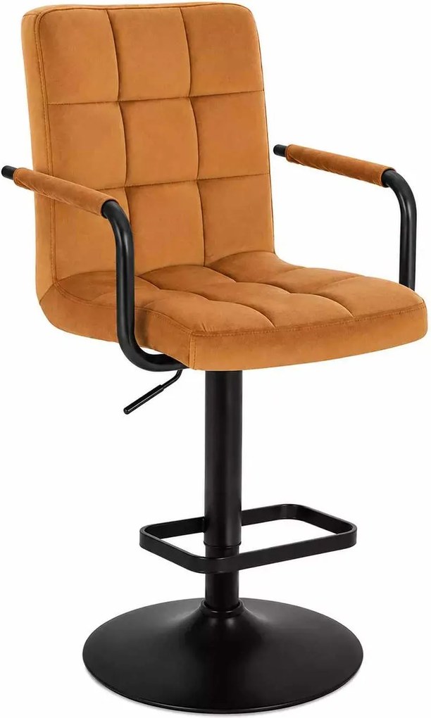 LuxuryForm DESIGN Barová židle VERONA BLACK VELUR na černé kulaté podstavě - medová