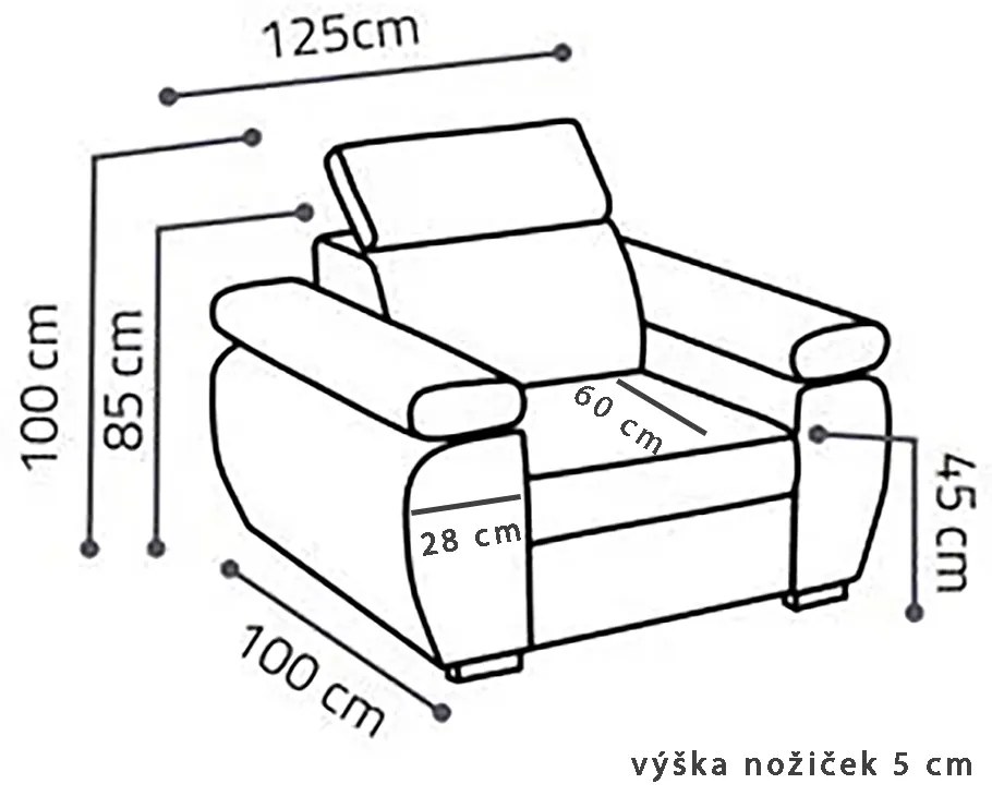 Křeslo BASTON | 125 cm | polohovatelné područky a záhlavník | VÝBĚR TKANIN