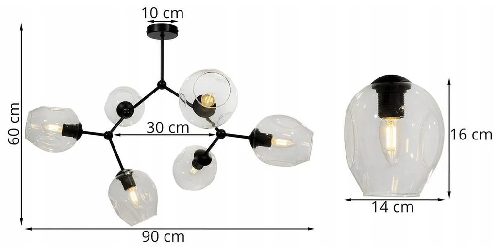 Stropní svítidlo Praga Dna, 6x skleněné stínítko (mix 3 barev)