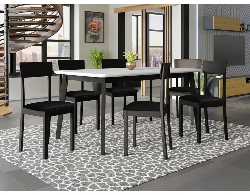 Rozkládací jídelní stůl se 6 židlemi - AL19, Barva dřeva: bílá + černá, Potah: Hygge D91