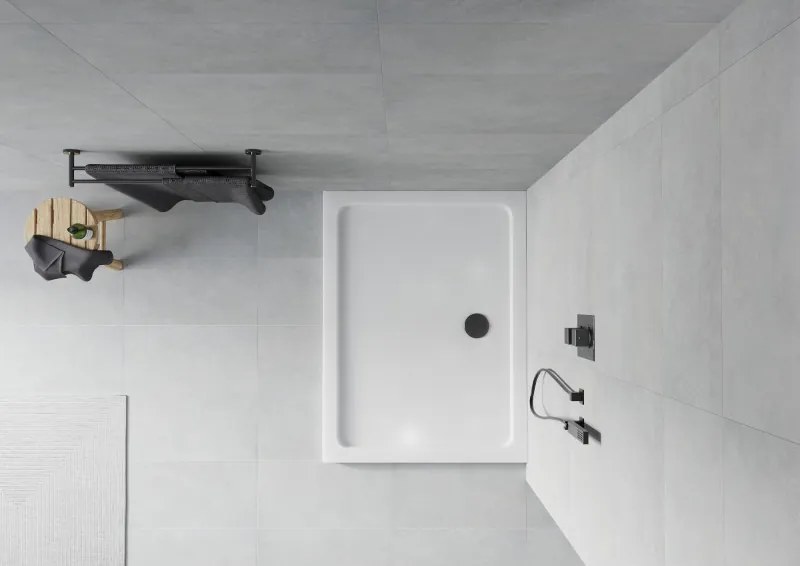 Mexen Flat obdélníkový sprchový kout slim 100 x 90 cm, bílý, černý sifon - 40109010B