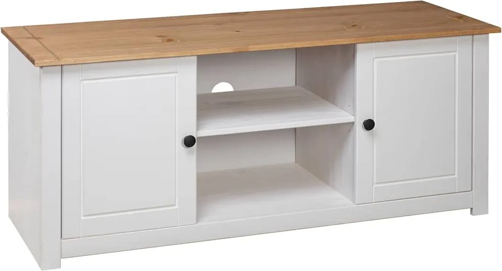 TV skříňka bílá 120 x 40 x 50 cm masivní borovice řada Panama 282672