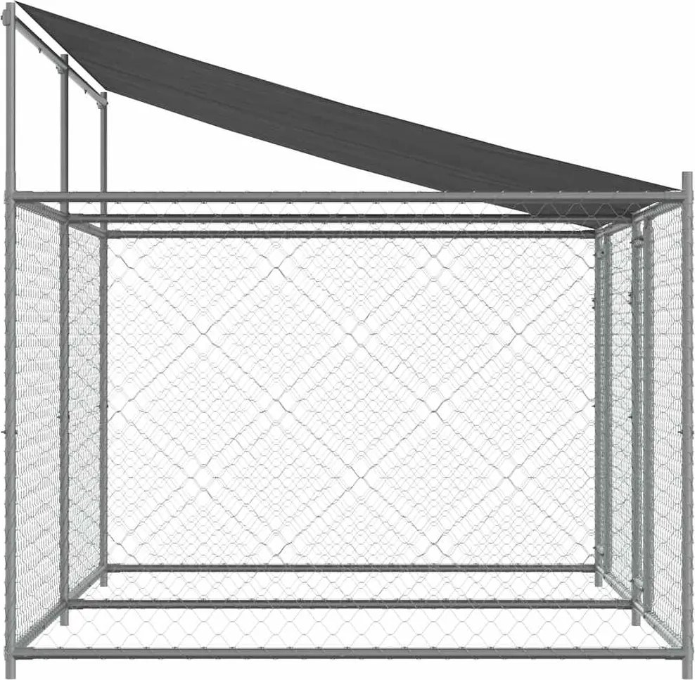 Klec pro psy se střechou a dvířky šedá 4x2x2 m pozinkovaná ocel 3209563