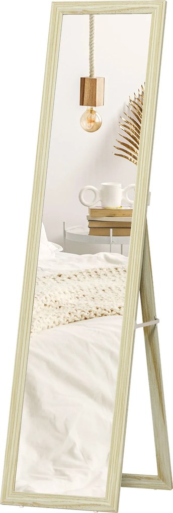 HOMCOM stojací a nástěnné zrcadlo obdélníkové celozrcadlo do šatny, ložnice, obývacího pokoje 37x37x154 cm, přírodní dřevo