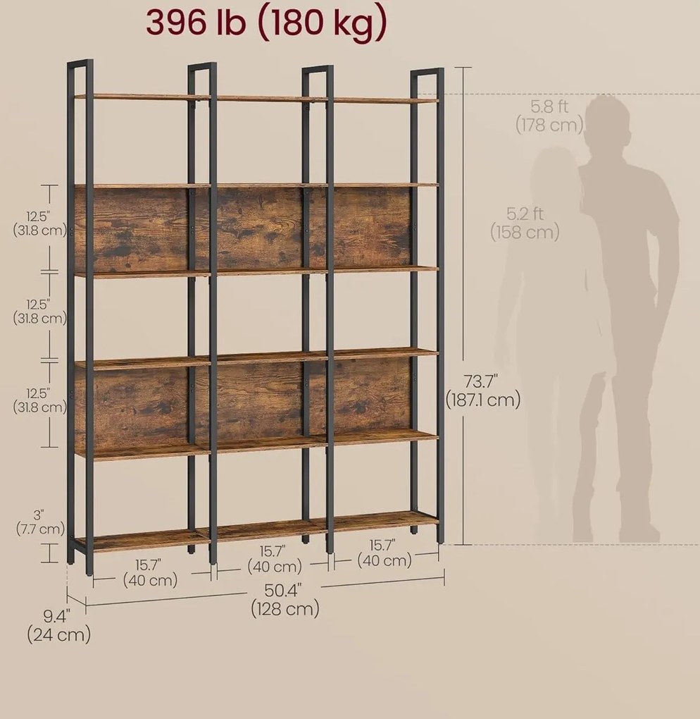 Knihovna Vasagle Eleven 128 cm černá/hnědá