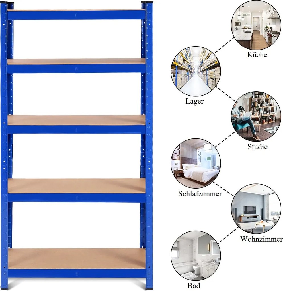 Costway Úložný regál 5 úrovní s kovovým rámem, nosnost do 650 kg, modrý