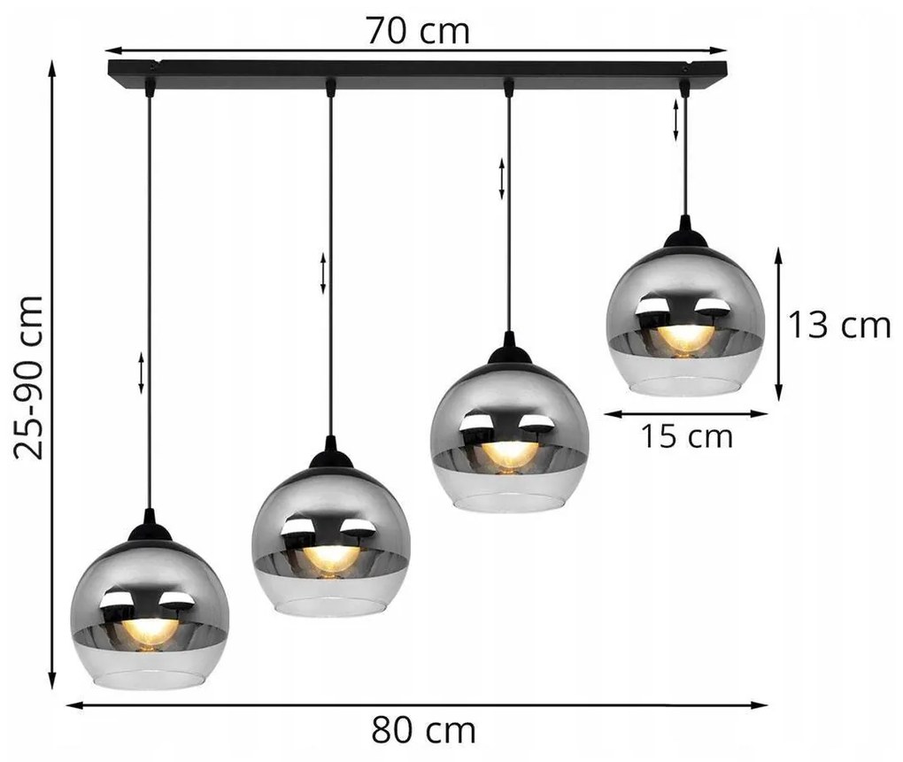 Závěsné svítidlo BERGEN, 4x chromové/transparentní skleněné stínítko (fi 15cm)