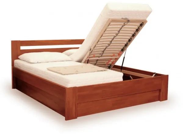 Manželská postel s úložným prostorem IVA, výklop 160x200, 180x200, buk - moření třešeň VYKONA, 160x200 cm