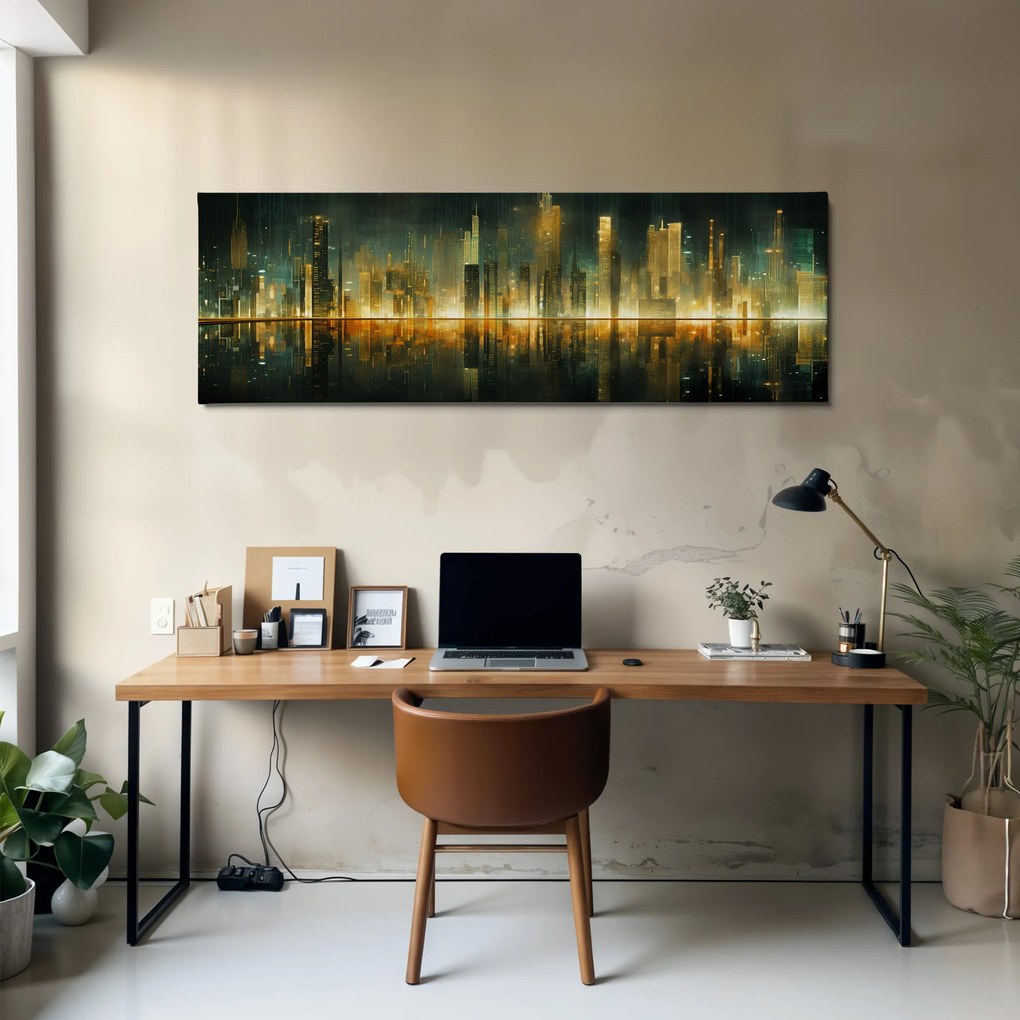 Obraz na plátně - Futuristické město - Zrcadlení pokroku FeelHappy.cz Velikost obrazu: 180 x 60 cm