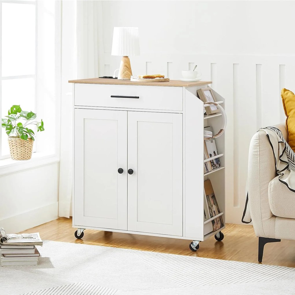 Pojízdný kuchyňský vozík s prodlužovacím kabelem Vasagle Asha 73 cm bílý