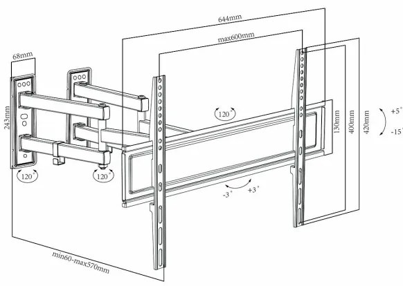Nedis TVWM5350BK - Nástěnný držák pro TV Full Motion 30-70”