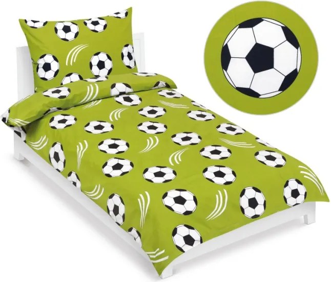 Bellatex Povlečení bavlněné Junior 140x200, 70x90 cm Fotbal Zelená,Černá,Bílá