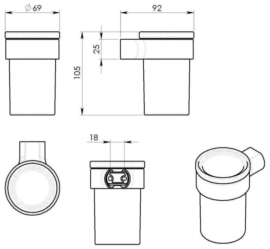 Nástěnný skleněný kelímek na zubní kartáčky v bílo-zlaté barvě Gedy Pirenei – Sapho