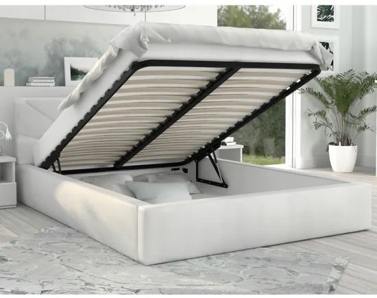 Luxusní postel GEORGIA 160x200 s kovovým zdvižným roštem BÍLÁ