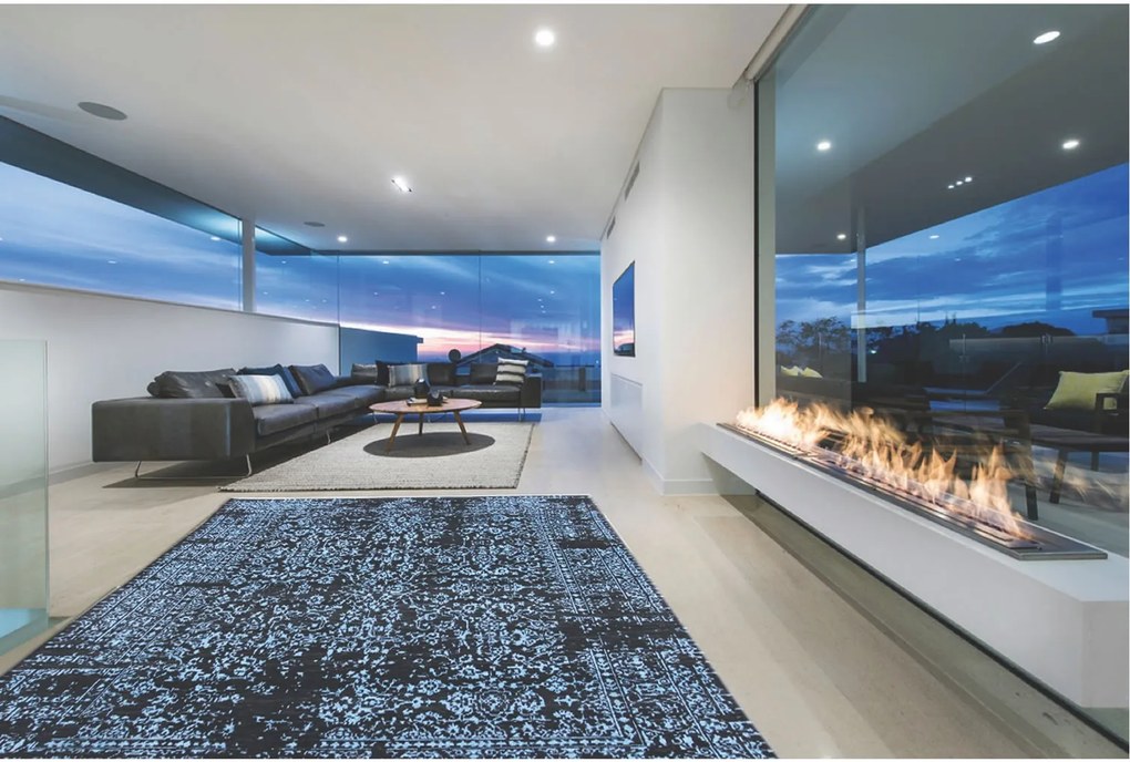 Diamond Carpets India, Ručně vázaný kusový koberec Diamond DC-JK 1 Denim blue/aqua, 140x200, modrá, chodba / předsíň