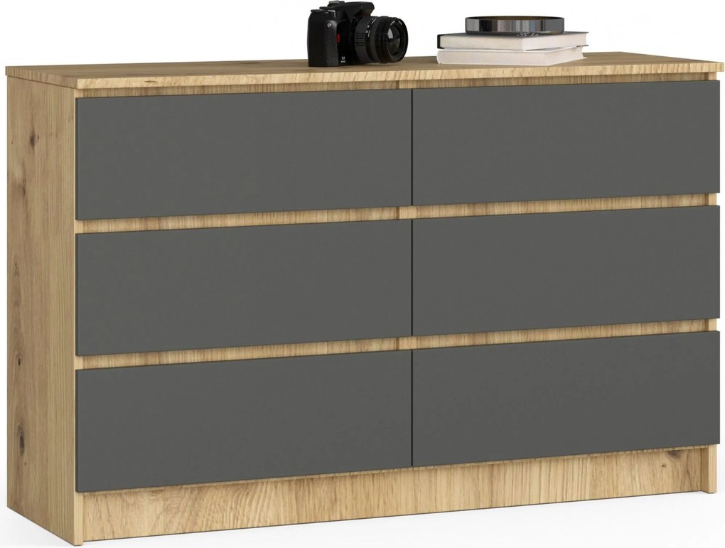 Komoda K120 6SZ dub artisan/grafitová šedá