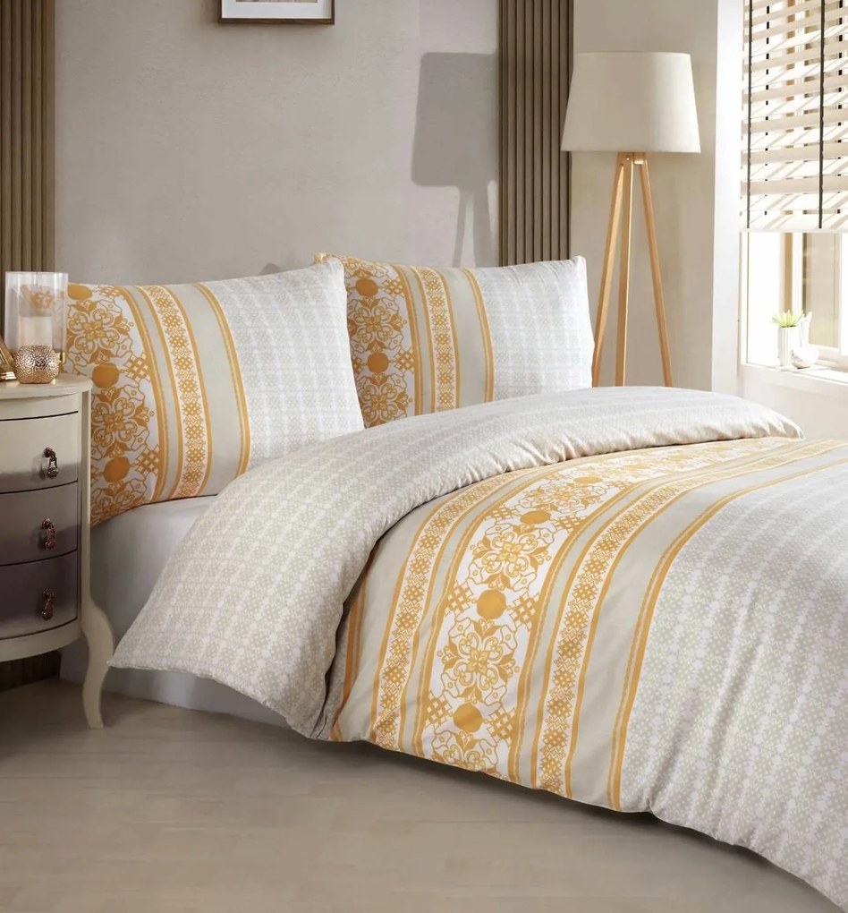 Bavlněné povlečení Angelika gold TiaHome - 2x Polštář 90x70 cm, 1x Přikrývka 200x220cm