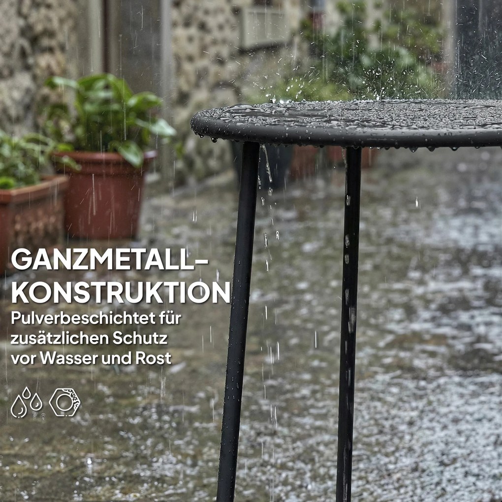 Outsunny kulatý zahradní stolek Ø 50 cm, kovový venkovní stolek s X podnoží a protiskluzovými patkami, černý