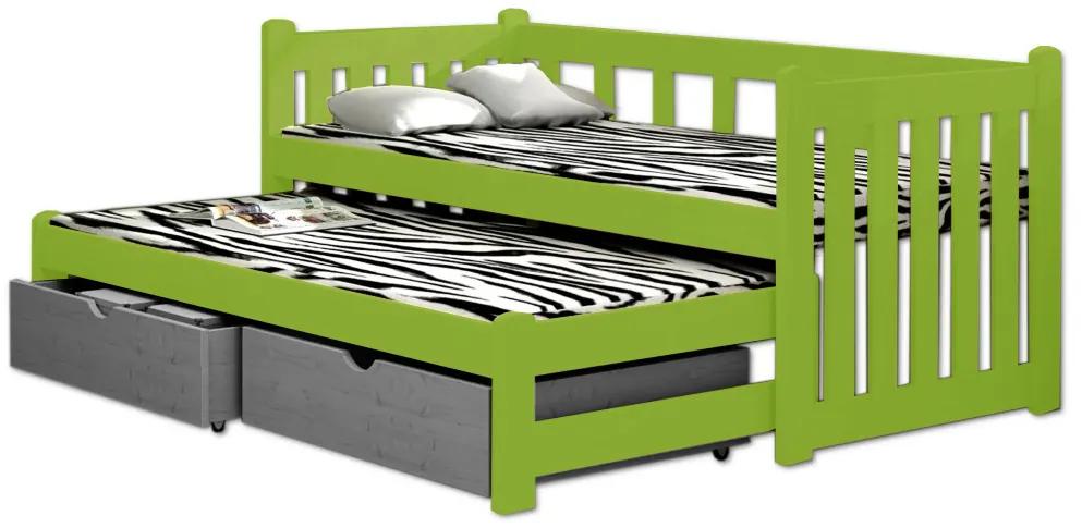 Dětská postel s přistýlkou IZABELA vč. roštů, úložných prostor a matrací Rozměr: 200x90, Barva: Zelená