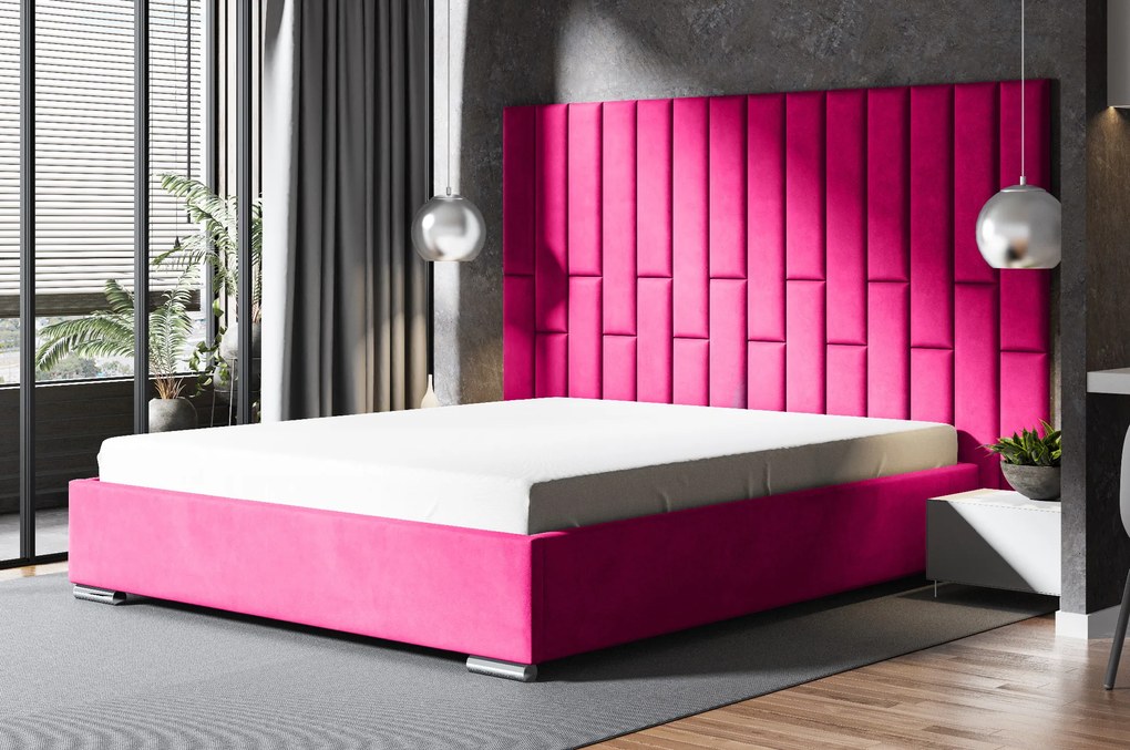 Eka Čalouněná postel LANA 90 x 200 cm Barva látky Trinity: (2324) Rubínová, Úložný prostor: S dřevěným rámem úložného prostoru