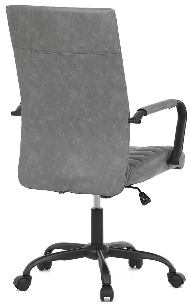 Kancelářská židle, šedá ekokůže, houpací mech, kolečka pro tvrdé podlahy, černý kov