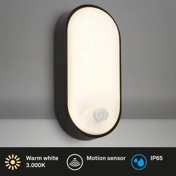 Brilo - LED Venkovní nástěnné svítidlo se senzorem RUCH LED/12W/230V IP65 černá