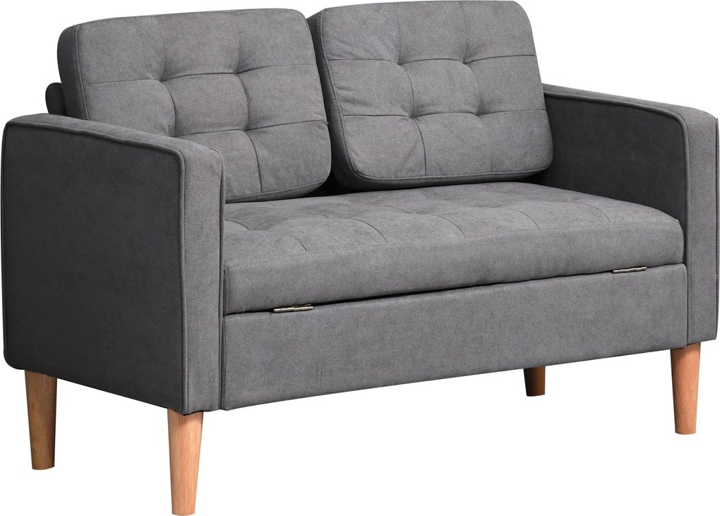 HOMCOM Dvoudílná Pohovka, Gauč se Skladem, Dřevěné Nohy, Polstrovaná Pohovka s Vzhledem Kašmíru pro Obývací Pokoj, Ložnici, 117 x 62 x 78 cm, Šedá | A