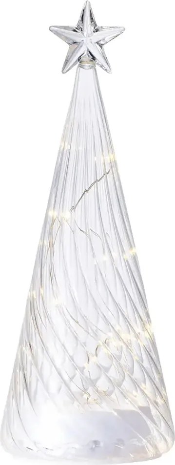 LED svítící stromeček skleněný na baterie, čirý, 26 cm, s hvězdou, AAA