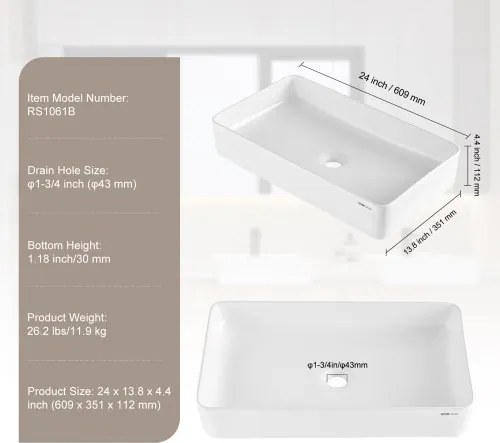 Moderní keramické umyvadlo 61 × 35,1 cm Koupelnová mísa na umyvadlo Bílá