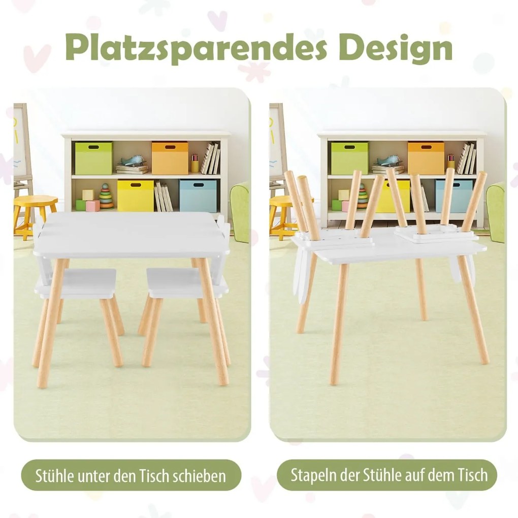Costway Dětský stůl se 2 židlemi 3 kusy. Kindersitzgruppe mit Massivholzbeine