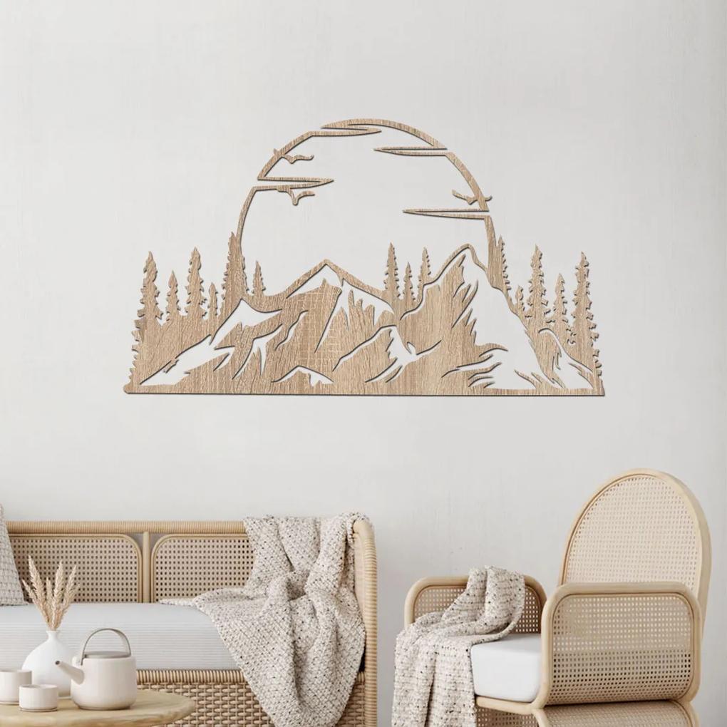dřevo života Dřevěná dekorace na zeď Hory se západem Rozměry (cm): 100x58, Barevný vzor: Třešeň
