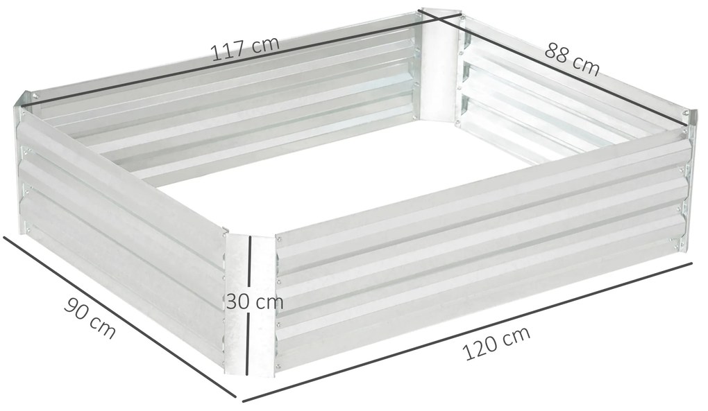 Outsunny pozinkovaný ocelový vyvýšený záhon 120 x 90 x 30 cm zahradní truhlík na květiny a zeleninu