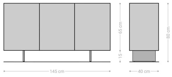 Komoda Puzzle 145x40x80 cm přírodní dub 3 dvířka kov černá