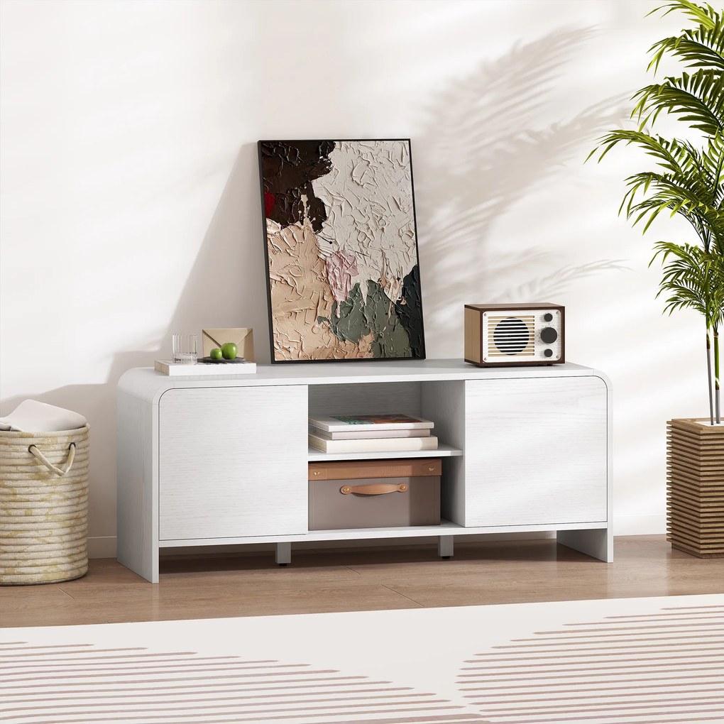 HOMCOM TV nábytek, televize do 140 cm, 2 dveře, 2 přihrádky, nastavitelná police, 110x35x45 cm, bílá