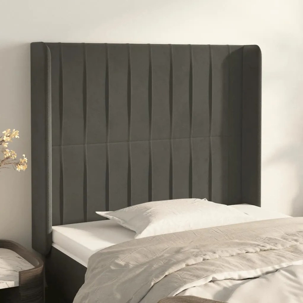 Čelo postele typu ušák tmavě šedé 83x16x118/128 cm samet 3119849