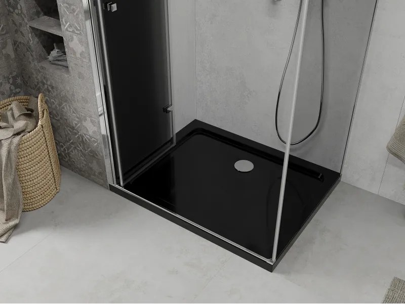 Mexen Lima, sprchový kout se skládacími dveřmi 80 (dveře) x 120 (stěna) cm, 6mm šedé sklo, chromový profil + slim sprchová vanička černá + chromový sifon, 856-080-120-01-40-4070