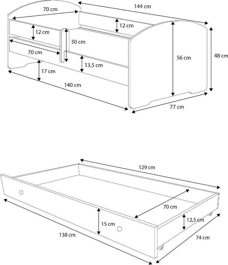 ADRK Furniture Postel s matrací a zásuvkou PEPE 140x70