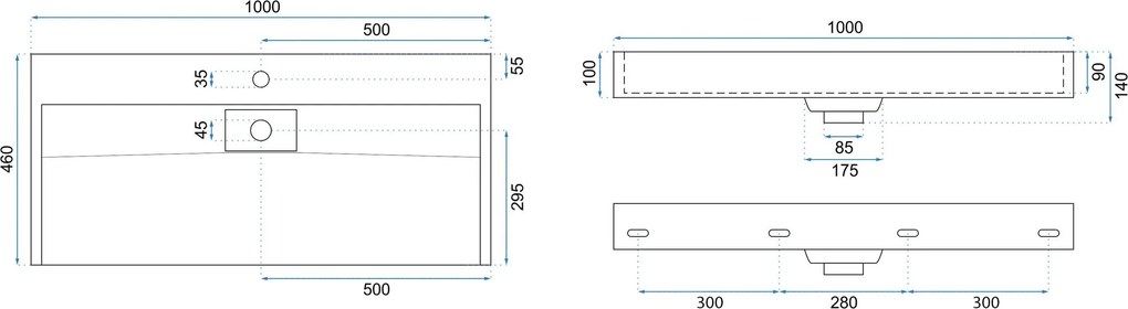 Rea Goya, umyvadlo z konglomerátu na desku/závěsné, 100 cm, béžová, REA-U4415
