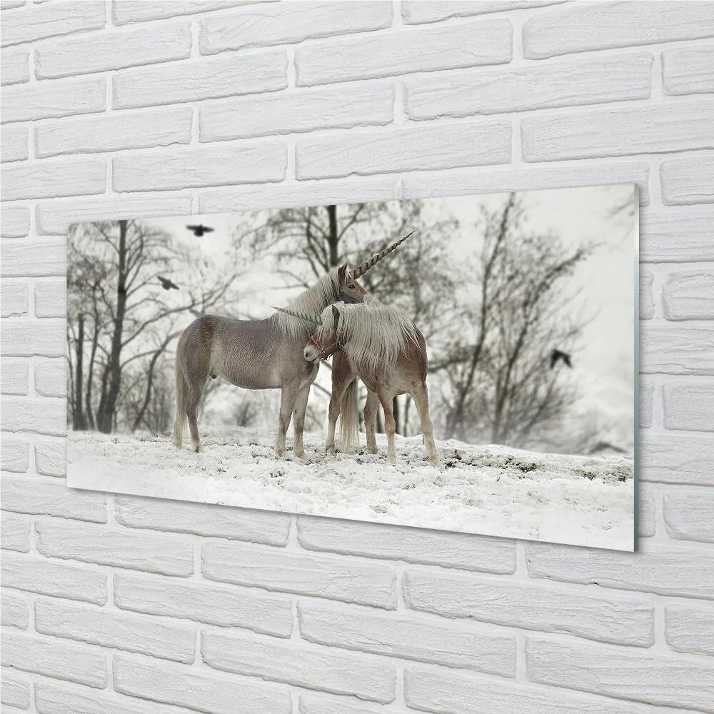 Obraz na skle Zimní lesní jednorožci 100x50 cm