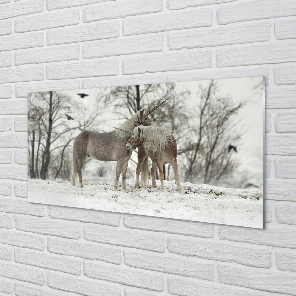 Obraz na skle Zimní lesní jednorožci 120x60 cm