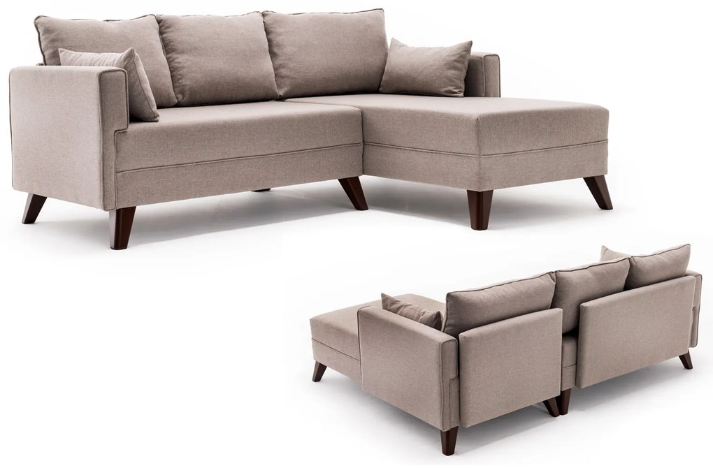 Hanah Home Dvoumístná pohovka BELLA krémová pravá 205 cm s taburetem 825BLC1511